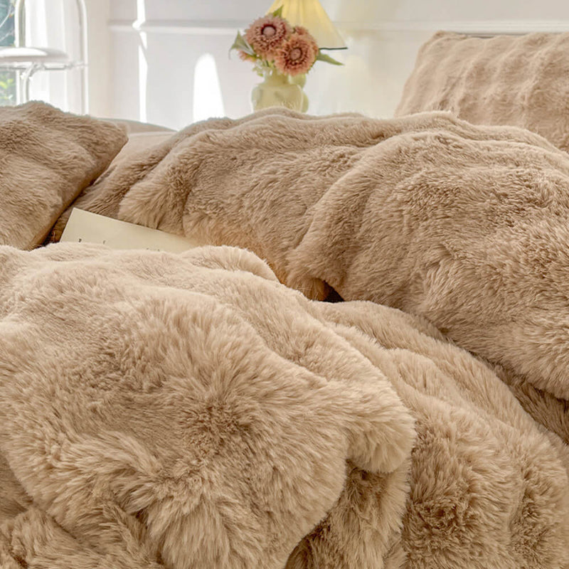 Puffy Comfort Thickened Faux Rabbit Fur Bed Sheet Set - FunnyFuzzy