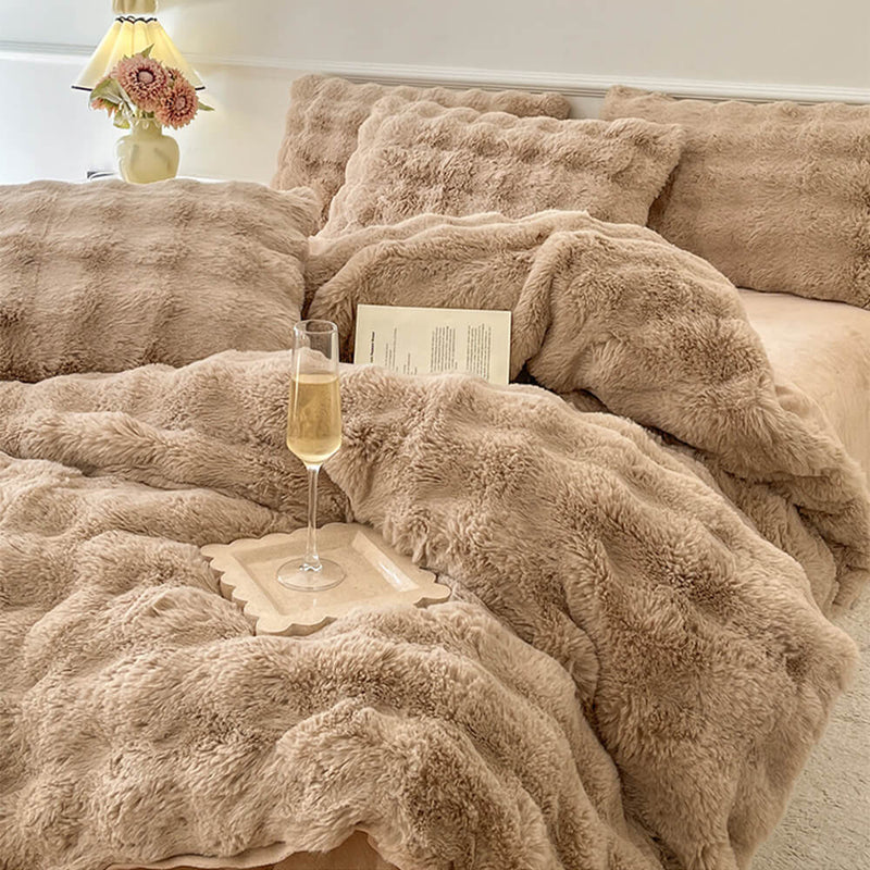 Puffy Comfort Thickened Faux Rabbit Fur Bed Sheet Set - FunnyFuzzy
