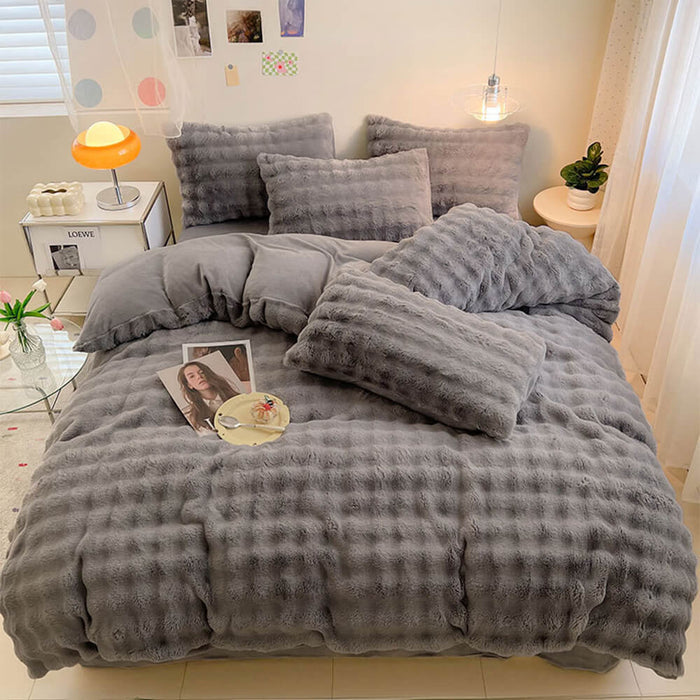 Puffy Comfort Thickened Faux Rabbit Fur Bed Sheet Set - FunnyFuzzy