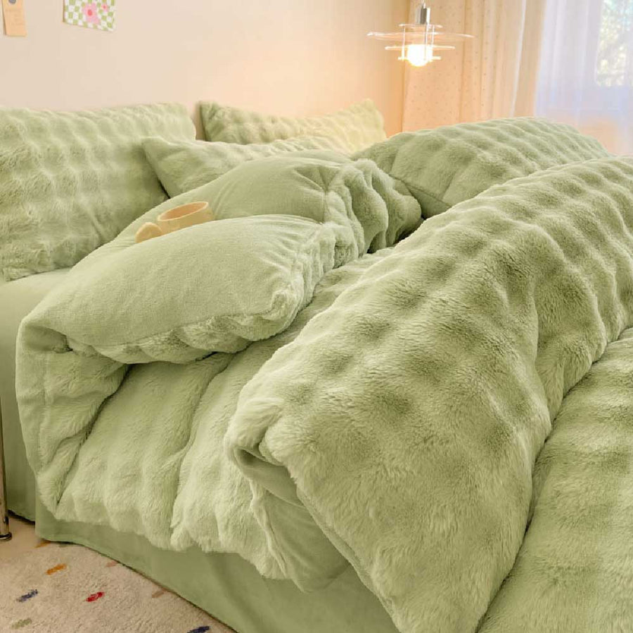 Puffy Comfort Thickened Faux Rabbit Fur Bed Sheet Set - FunnyFuzzy