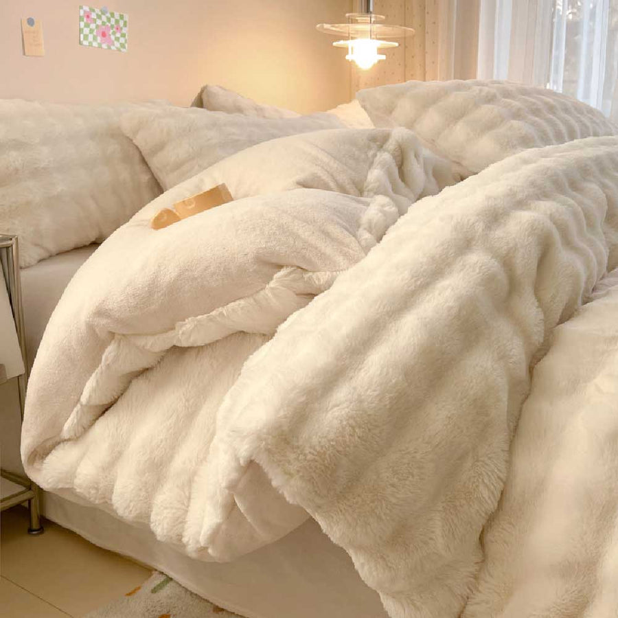 Puffy Comfort Thickened Faux Rabbit Fur Bed Sheet Set - FunnyFuzzy