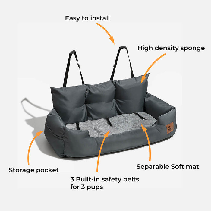 Travel Bolster Safety Waterproof Medium Large Dog Car Back Seat Bed ...