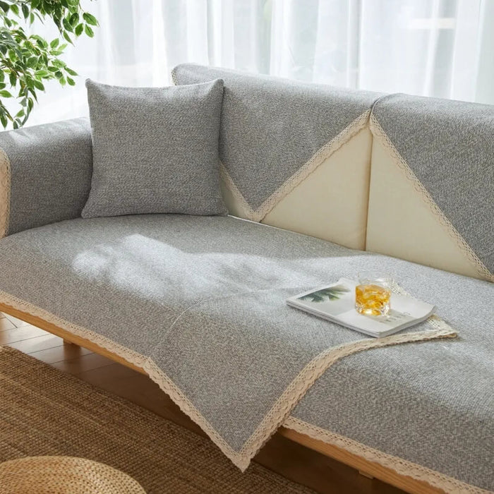 Hand-woven Cotton Linen Non-slip Couch Cover for All Seasons - FunnyFuzzy