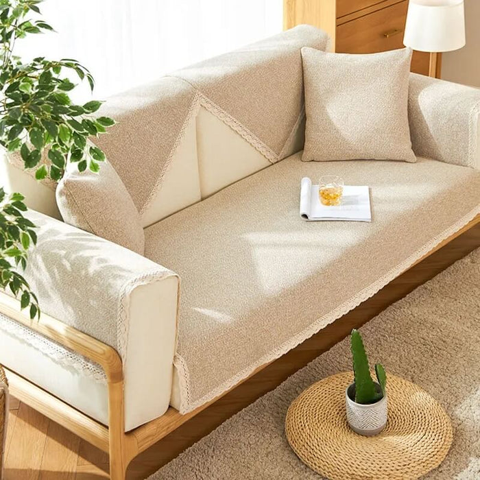 Hand-woven Cotton Linen Non-slip Couch Cover for All Seasons - FunnyFuzzy