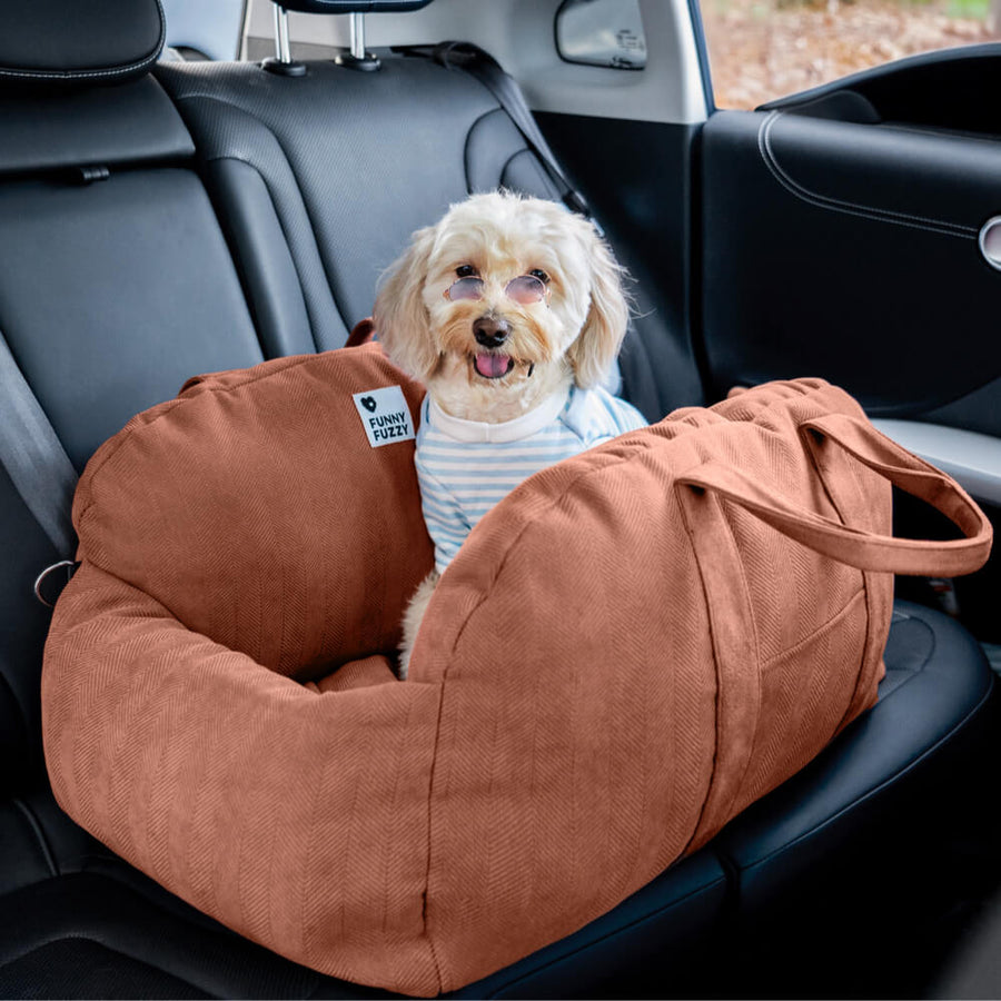 Herringbone Travel Bolster Safety Puppy Dog Car Seat Bed - FunnyFuzzy