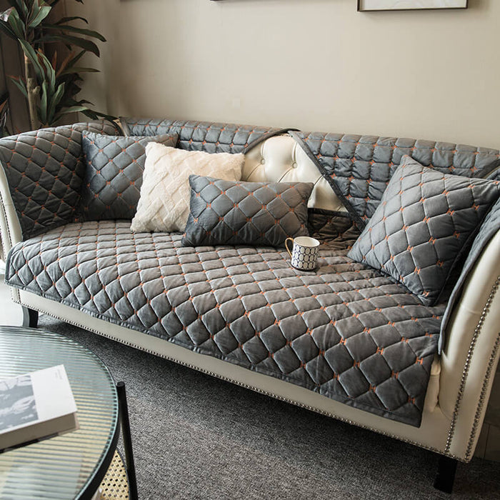 Luxury Quilted Velvet Non-Slip Couch Cover - FunnyFuzzy