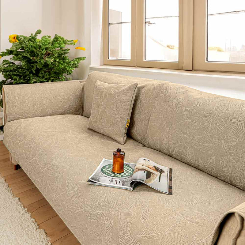 Luxury Solid Color Leaf Textured Jacquard Sofa Protector Couch Cover ...