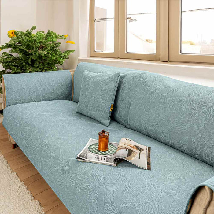 Luxury Solid Color Leaf Textured Jacquard Sofa Protector Couch Cover ...