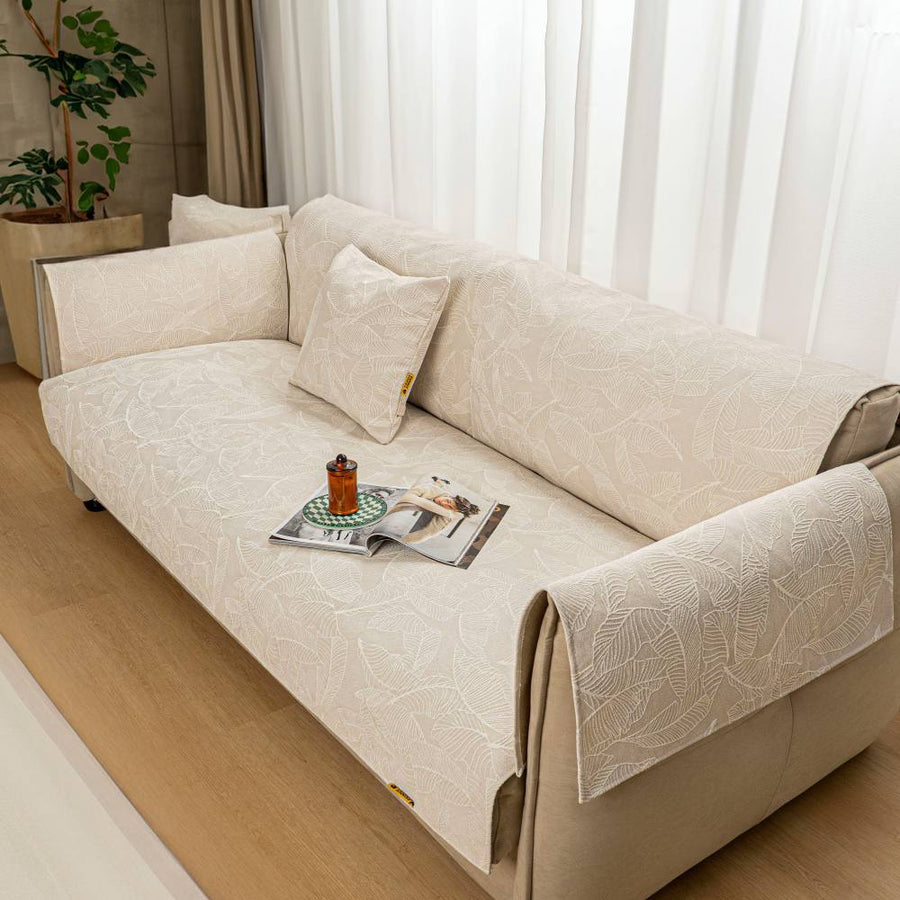Luxury Solid Color Leaf Textured Jacquard Sofa Protector Couch Cover ...