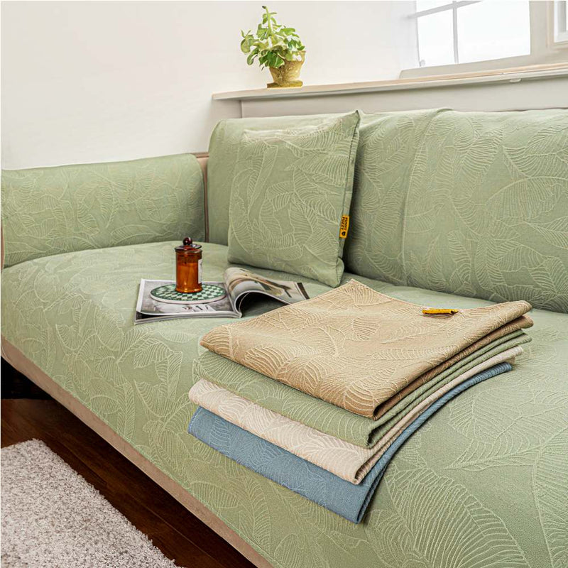 Luxury Solid Color Leaf Textured Jacquard Sofa Protector Couch Cover ...