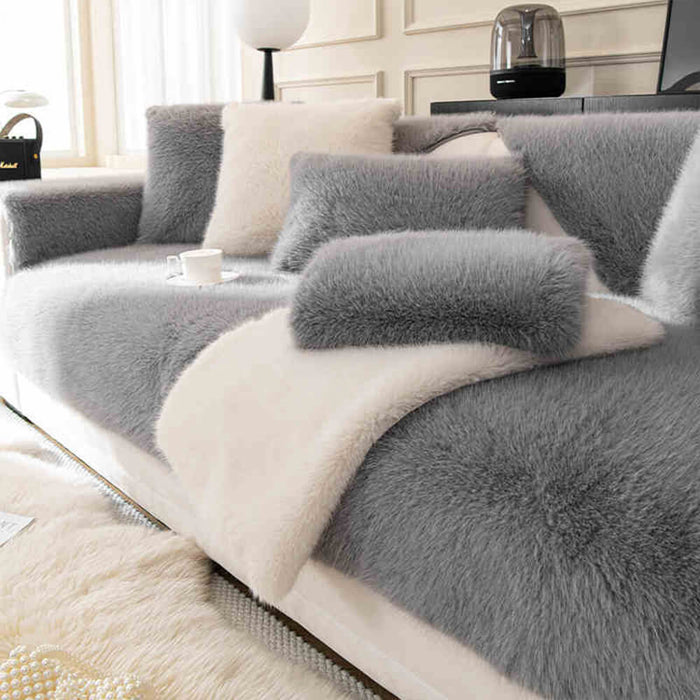 Warm Thick Faux Fur Sofa Protector Non-Slip Couch Cover - FunnyFuzzy