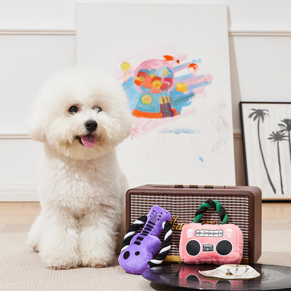 Rockstar Plush Guitar Boombox Chew Dog Toy - FUNNYFUZZY