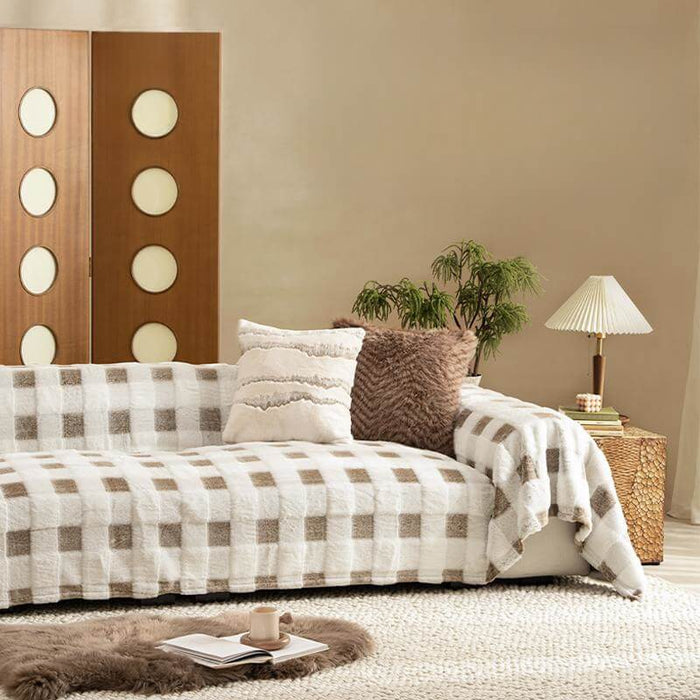 Ultra-Soft Plush Full-Cover Checkerboard Couch Cover - FUNNYFUZZY