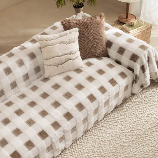Ultra-Soft Plush Full-Cover Checkerboard Couch Cover - FUNNYFUZZY