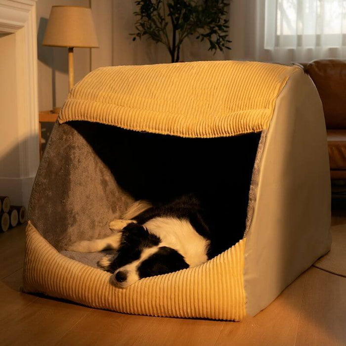 Flannel Semi-Enclosed Large Dog Tent Bed | Cozy and Detachable