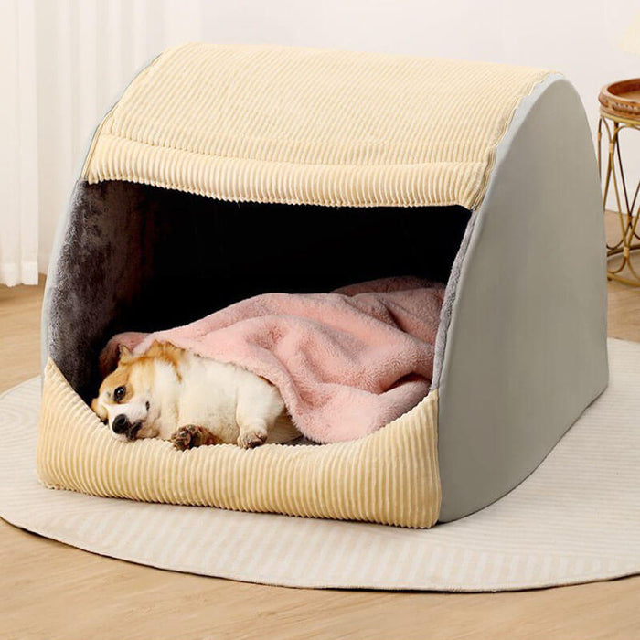 Flannel Semi-Enclosed Large Dog Tent Bed | Cozy and Detachable