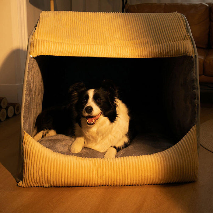 Flannel Semi-Enclosed Large Dog Tent Bed | Cozy and Detachable