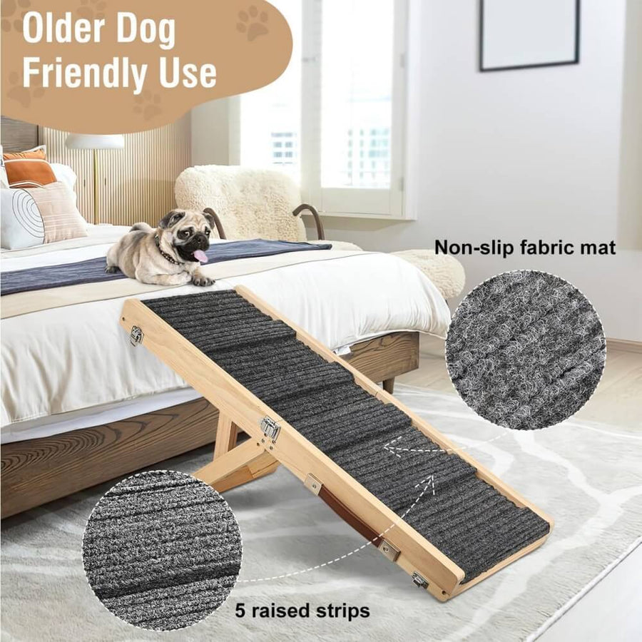 Wooden Dog Ramp 4 Levels Height Adjustable Foldable Dog Stairs - FUNNYFUZZY