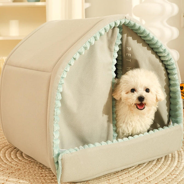Double Curtain Pet House Enclosed Dog Bed-Funnyfuzzy