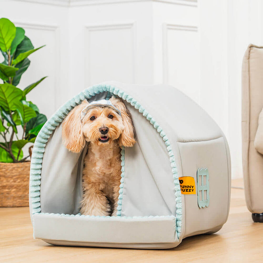 Double Curtain Pet House Enclosed Dog Bed-Funnyfuzzy