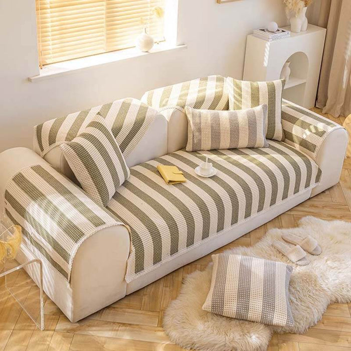 Cotton Linen Stripe Anti-scratch Furniture Protector Couch Cover ...