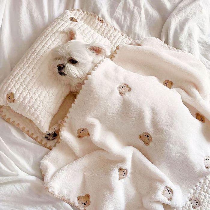 Cozy Embroidered Cotton Pet Pillow Quilt Bed Set - FunnyFuzzy