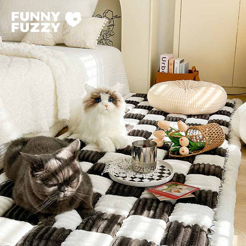 Cream-coloured Large Plaid Square Fuzzy Pet Dog Mat Bed Couch Cover ...