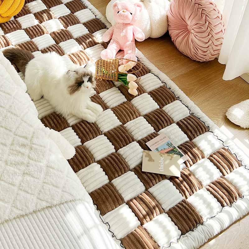 Cream colored Large Plaid Square Fuzzy Pet Mat Bed FunnyFuzzy Cream colored Large Plaid Square Fuzzy Pet Mat Bed FunnyFuzzy