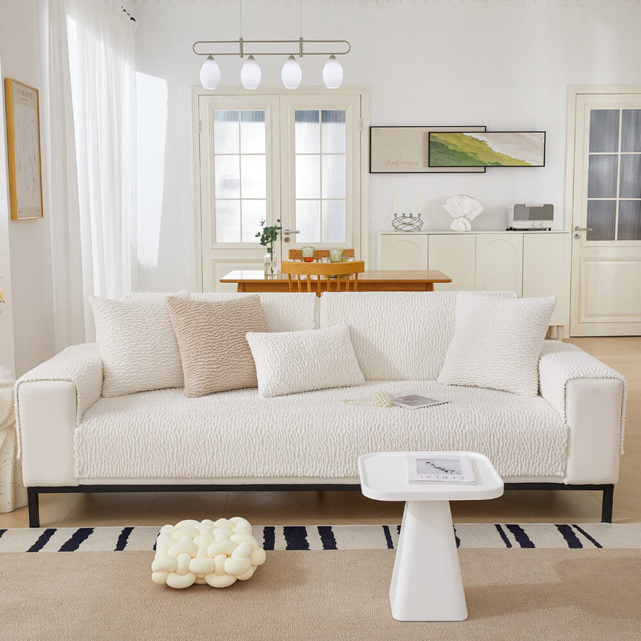 Cream Berber Fleece Anti-Scratch Couch Cover | Pet-Friendly & Easy to ...