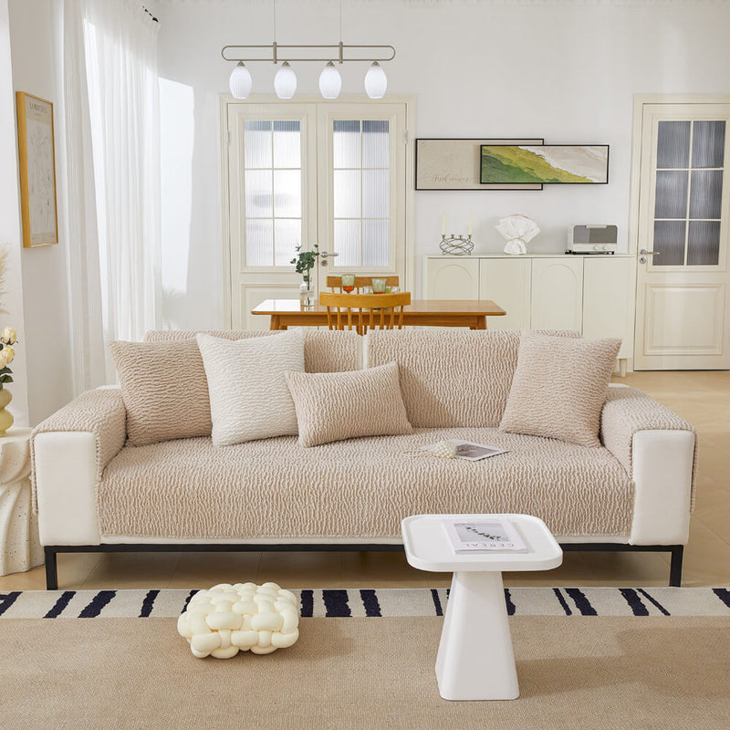 Cream Colour Berber Fleece Anti-Scratch Couch Cover - FunnyFuzzy