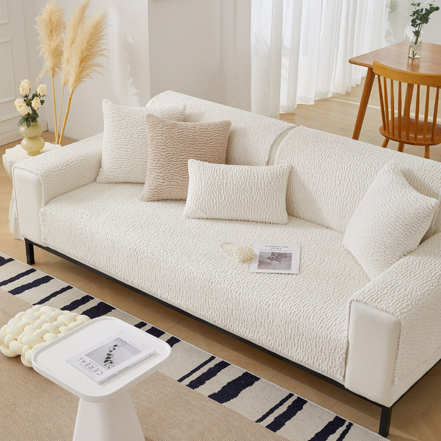 Cream Berber Fleece Anti-Scratch Couch Cover | Pet-Friendly & Easy to ...