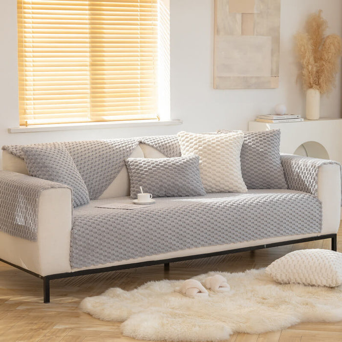 Honeycomb Plush Thickened Non-slip Couch Cover - FunnyFuzzy