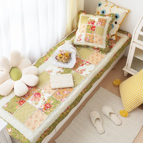 Vintage Flower Plaid Cotton Couch Cover - FunnyFuzzy