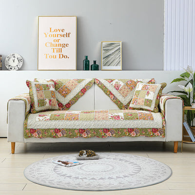 Vintage Flower Plaid Cotton Couch Cover - FunnyFuzzy