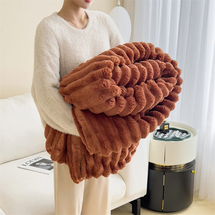 Warm Faux Rabbit Plush Sofa Throw Blanket Human Dog Blanket - FunnyFuzzy