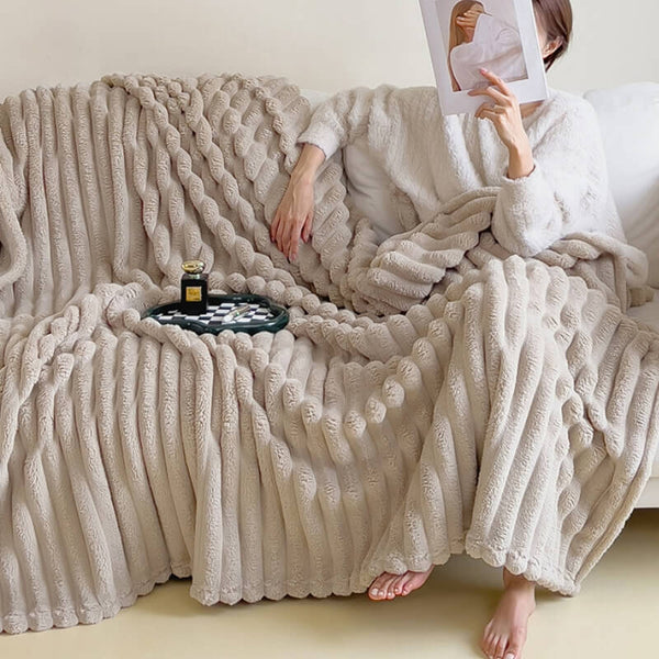 Warm Faux Rabbit Plush Sofa Throw Blanket Human Dog Blanket - FunnyFuzzy
