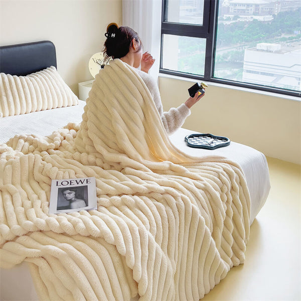 Warm Faux Rabbit Plush Sofa Throw Blanket Human Dog Blanket - FunnyFuzzy