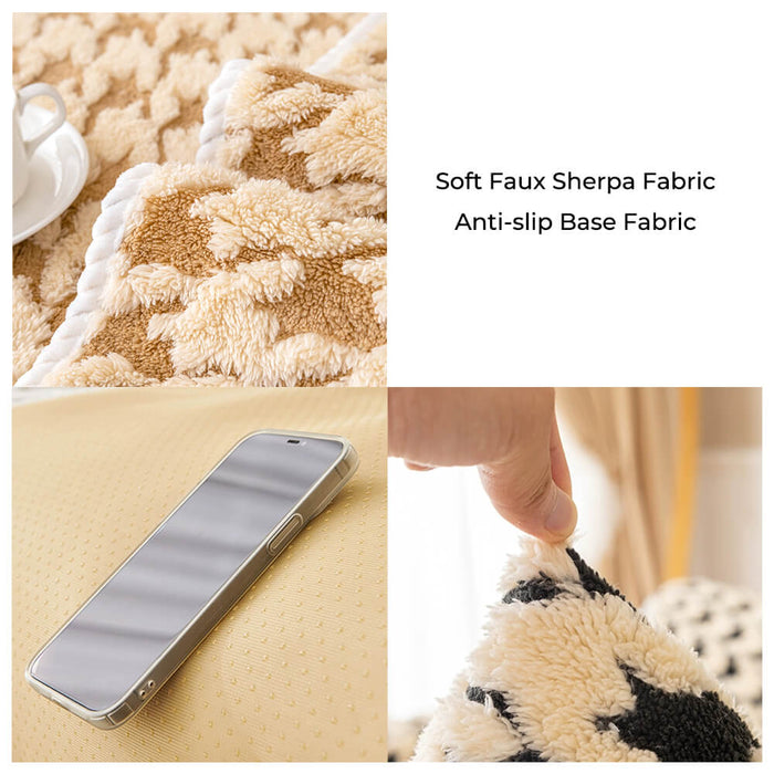 Houndstooth Plush Mat Furniture Protection Anti-Slip Couch Cover ...